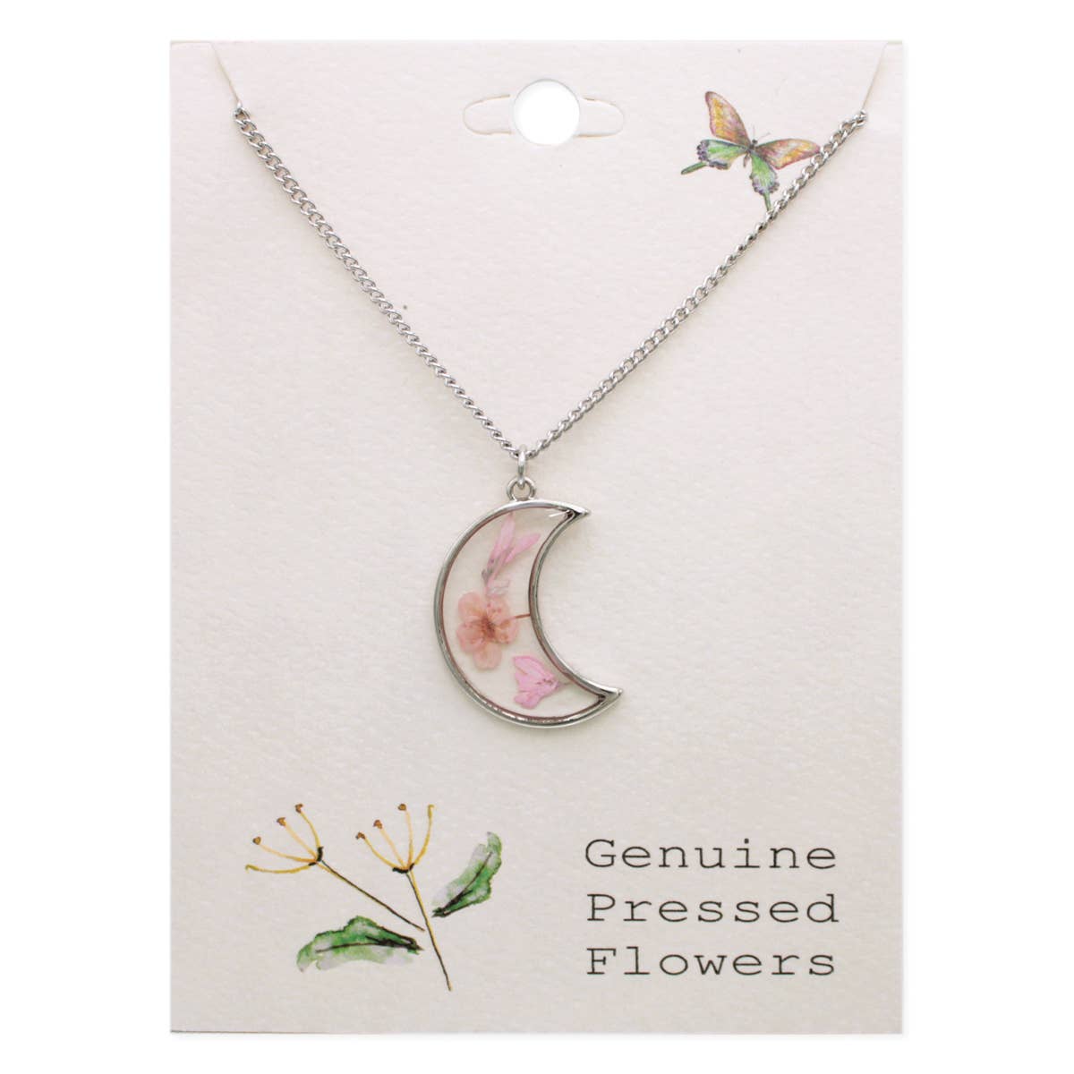 Pink Dried Flower Silver Moon Necklace — Dutch Growers Regina