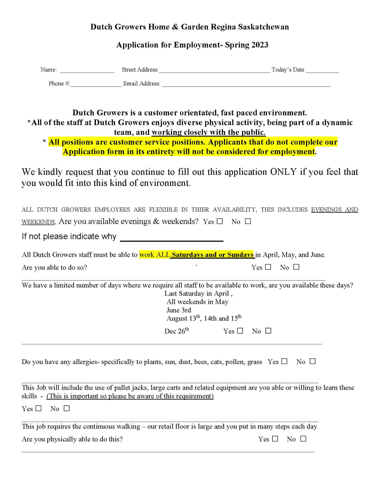 Job Application form -Now Hiring — Dutch Growers Regina
